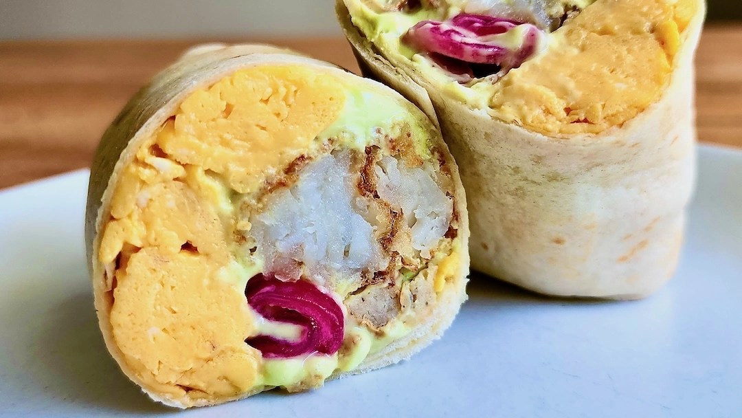 Breakfast Burrito with Avocado Crema & Quick Pickles – Breakfast For One